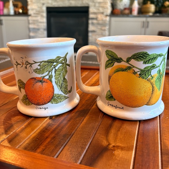 Dining | Vintage Fruit Design Ceramic Mugs Set Of 2 | Poshmark